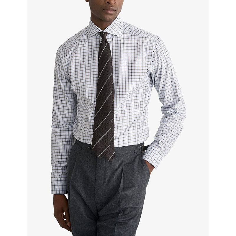 ETON checked slim-fit cotton-twill shirt 15.5